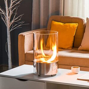 HOMCOM Ethanol Fireplace, 9" Tabletop 0.1 Stainless Steel, 160 Sq. Ft., Burns up to 1 Hour, Silver