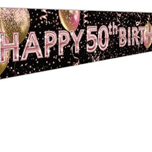 CHXSM PinK Happy 50th Birthday Banner Rose Gold 50th Birthday Yard Sign PinK 50th Birthday Party Supplies Decoration Rose Gold 50th Birthday Party BacKdrop (9.8x1.6 FT)