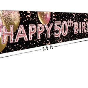 CHXSM PinK Happy 50th Birthday Banner Rose Gold 50th Birthday Yard Sign PinK 50th Birthday Party Supplies Decoration Rose Gold 50th Birthday Party BacKdrop (9.8x1.6 FT)