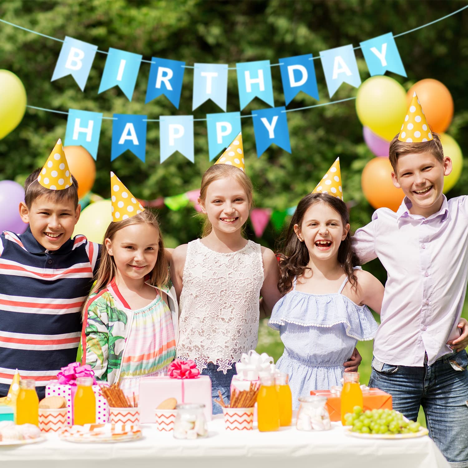 Waenerec Blue Happy Birthday Banner Sign Happy Birthday Bunting Banner Garland for Kids Boys Baby 1st Birthday Tea Party Decorations Bunting Flag Birthday Party Supplies