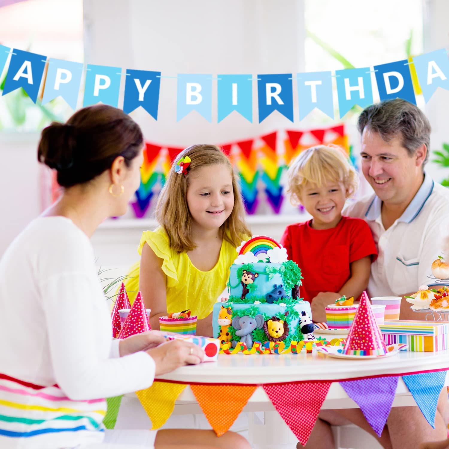 Waenerec Blue Happy Birthday Banner Sign Happy Birthday Bunting Banner Garland for Kids Boys Baby 1st Birthday Tea Party Decorations Bunting Flag Birthday Party Supplies