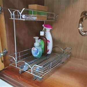 OCG 2 Tier Under Sink Pull Out Organizer (14" W x 21" D x 15.8" H), Under Sink Organizers and Storage for Kitchen Bathroom Cabinet, Chrome Finish