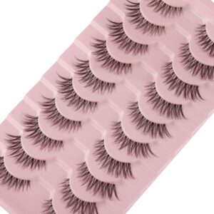 wiwoseo false eyelashes natural lahes wispy russian strip lashes clear band 15mm cat eye lashes for small eyes 10 pairs pack