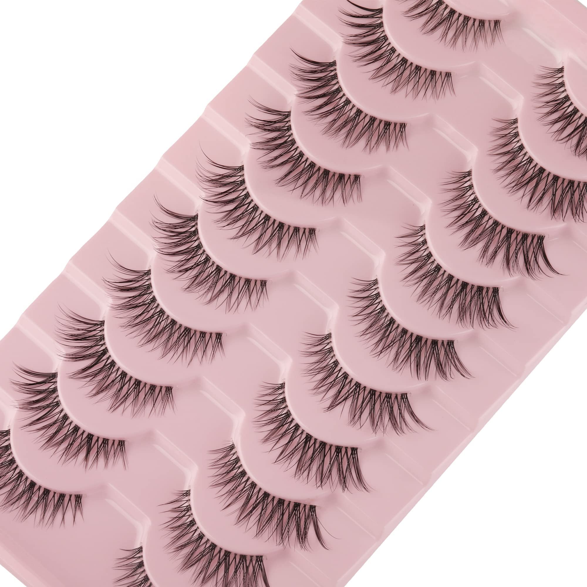 wiwoseo False Eyelashes Natural Lahes Wispy Russian Strip Lashes Clear band 15MM Cat Eye Lashes for Small Eyes 10 Pairs Pack