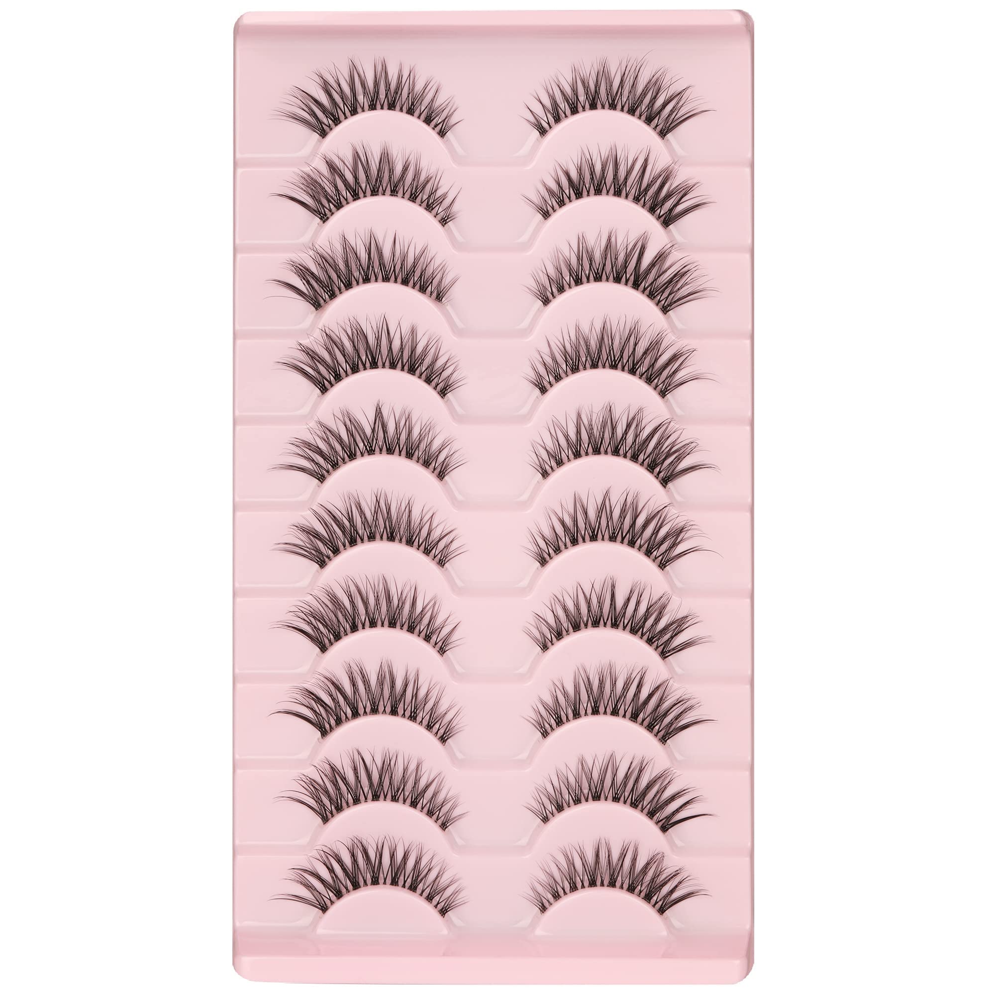 wiwoseo False Eyelashes Natural Lahes Wispy Russian Strip Lashes Clear band 15MM Cat Eye Lashes for Small Eyes 10 Pairs Pack