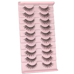 wiwoseo False Eyelashes Natural Lahes Wispy Russian Strip Lashes Clear band 15MM Cat Eye Lashes for Small Eyes 10 Pairs Pack