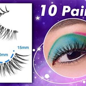 wiwoseo False Eyelashes Natural Lahes Wispy Russian Strip Lashes Clear band 15MM Cat Eye Lashes for Small Eyes 10 Pairs Pack