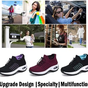 Women's Walking Shoes Sock Sneakers Slip on Mesh Air Cushion Comfortable Wedge Easy Shoes Platform Loafers Purple 39