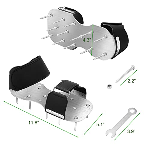 Upgraded Metal Lawn Aerator Shoes Spiked Shoes for Aerating Lawn, Rivet Pre-Assembled Aerating Shoes with 2 Straps Design, One-Size-Fits-All, Adjustable Spiked Shoes for Grass Lawn Garden Yard