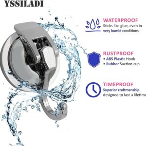 YSSILADI Suction Cup Hooks Heavy Duty Vacuum Suction Shower Hooks Glass Suction Cup Hooks Bathroom Robe Hooks Reusable, No Hole Punched, for Garland Decoration (Silver, 2 Pack)