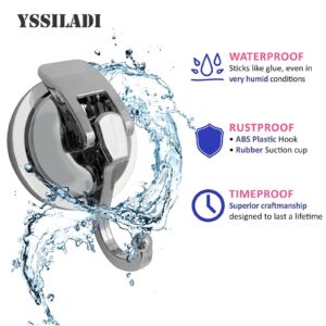 YSSILADI Suction Cup Hooks Heavy Duty Vacuum Suction Shower Hooks Glass Suction Cup Hooks Bathroom Robe Hooks Reusable, No Hole Punched, for Garland Decoration (Silver, 2 Pack)