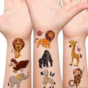 hohamn glitter animal temporary tattoos for kids - 50 styles zoo jungle animal fake tattoos for boys girls birthday party supplies, baby shower