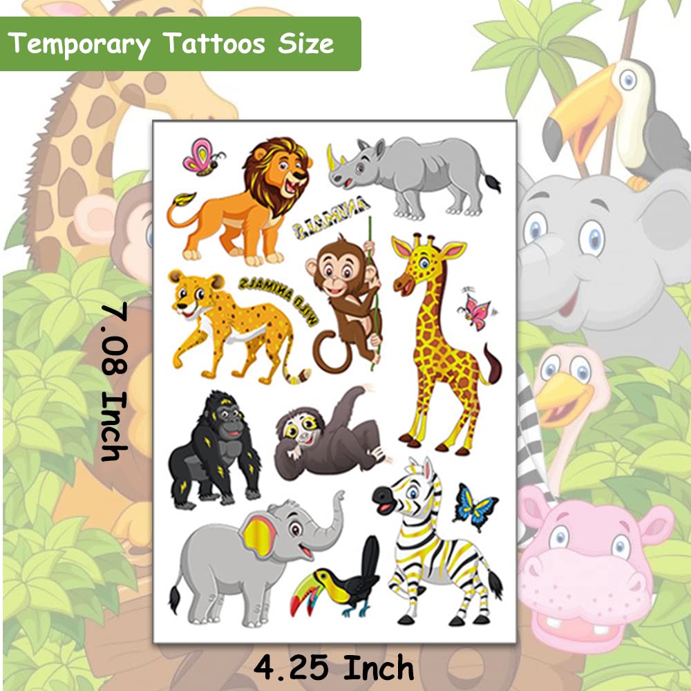 Hohamn Glitter Animal Temporary Tattoos for Kids - 50 Styles Zoo Jungle Animal Fake Tattoos for Boys Girls Birthday Party Supplies, Baby Shower