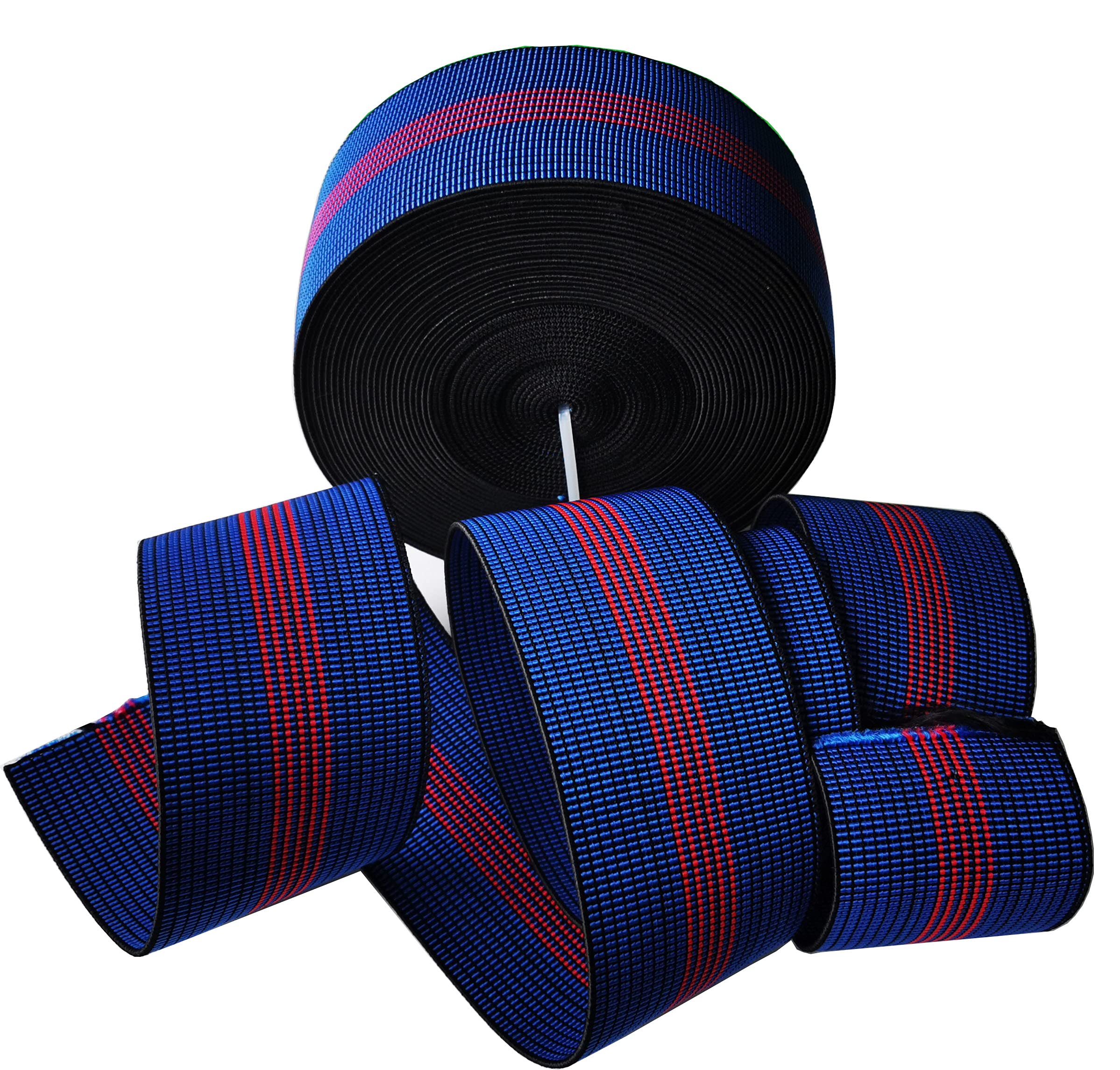 70 Ft Heavy Duty Sofa Elastic Webbing,Contiunous Long Durable Strong Elasticity Dark Blue and Red,2.76" Wide,Upholstery Webbing,Couch Sitting Belt Replacement,Upholstery Materials Elasbelt (70)