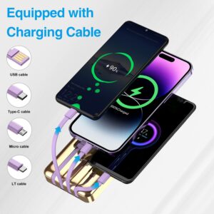 ummz 12000mAh Small Power Bank,Mini Portable Charger Built in 4 Cables,USB C Input/Output with Smart LED Display,External Battery Portable Charger Power Bank for iPhone,Tablet,Samsung