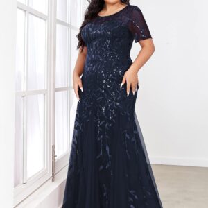 Ever-Pretty Women's Floor Length Mermaid Dress Prom Evening Dress Plus Size Dress Gowns for Women Navy Blue US18