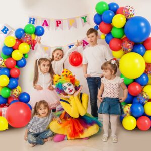 RUBFAC 123pcs Primary Balloons Carnival Circus Balloon Arch Garland Kit, Red Yellow Blue Green Balloons Rainbow Supplies for Baby Shower Paw Theme Birthday Decorations