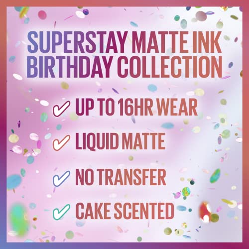 Maybelline New York Super Stay Matte Ink Liquid Lipstick, Transfer Proof, Long Lasting, Limited Edition Birthday Cake Scented Shades, Show Runner, 0.17 Fl Oz