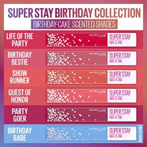 Maybelline New York Super Stay Matte Ink Liquid Lipstick, Transfer Proof, Long Lasting, Limited Edition Birthday Cake Scented Shades, Show Runner, 0.17 Fl Oz