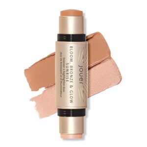 jouer bloom, bronze & glow bronzer + highlighter stick - cream contour makeup stick - hydrating rose hip oil and squalane formula, sunrise