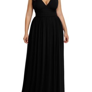 Ever-Pretty Women's Plus Size V-Neck Pleated Chiffon Maxi Semi-Formal Dress Bridesmaid Dresses Black US18