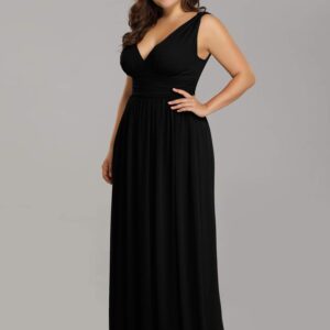 Ever-Pretty Women's Plus Size V-Neck Pleated Chiffon Maxi Semi-Formal Dress Bridesmaid Dresses Black US18