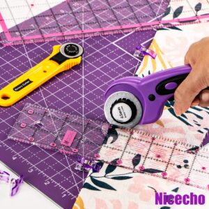 Rotary Cutter Set,Nicecho Sewing Quilting Supplies,45mm & 28 mm Fabric Cutters,8 Rotary Cutter Blades,A3 Cutting Mat for Sewing,6x12 & 2.5x12 In Quilting Rulers,Ideal Quilt kits for Lovers & Beginners