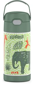 thermos funtainer 12 ounce stainless steel vacuum insulated kids straw bottle, jungle kingdom