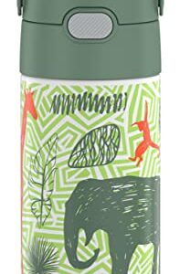 THERMOS FUNTAINER 12 Ounce Stainless Steel Vacuum Insulated Kids Straw Bottle, Jungle Kingdom