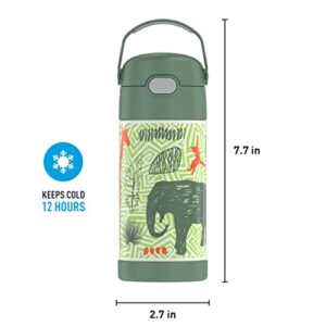 THERMOS FUNTAINER 12 Ounce Stainless Steel Vacuum Insulated Kids Straw Bottle, Jungle Kingdom