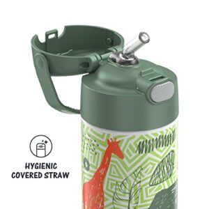 THERMOS FUNTAINER 12 Ounce Stainless Steel Vacuum Insulated Kids Straw Bottle, Jungle Kingdom