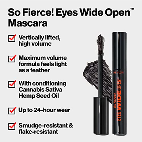 Revlon So Fierce! Eyes Wide Open Mascara with Push-up Brush, For Volumizing & High Lifting Eyelashes, Smudge-proof, Flake Resistant, 102 Black, 0.24 fl oz.