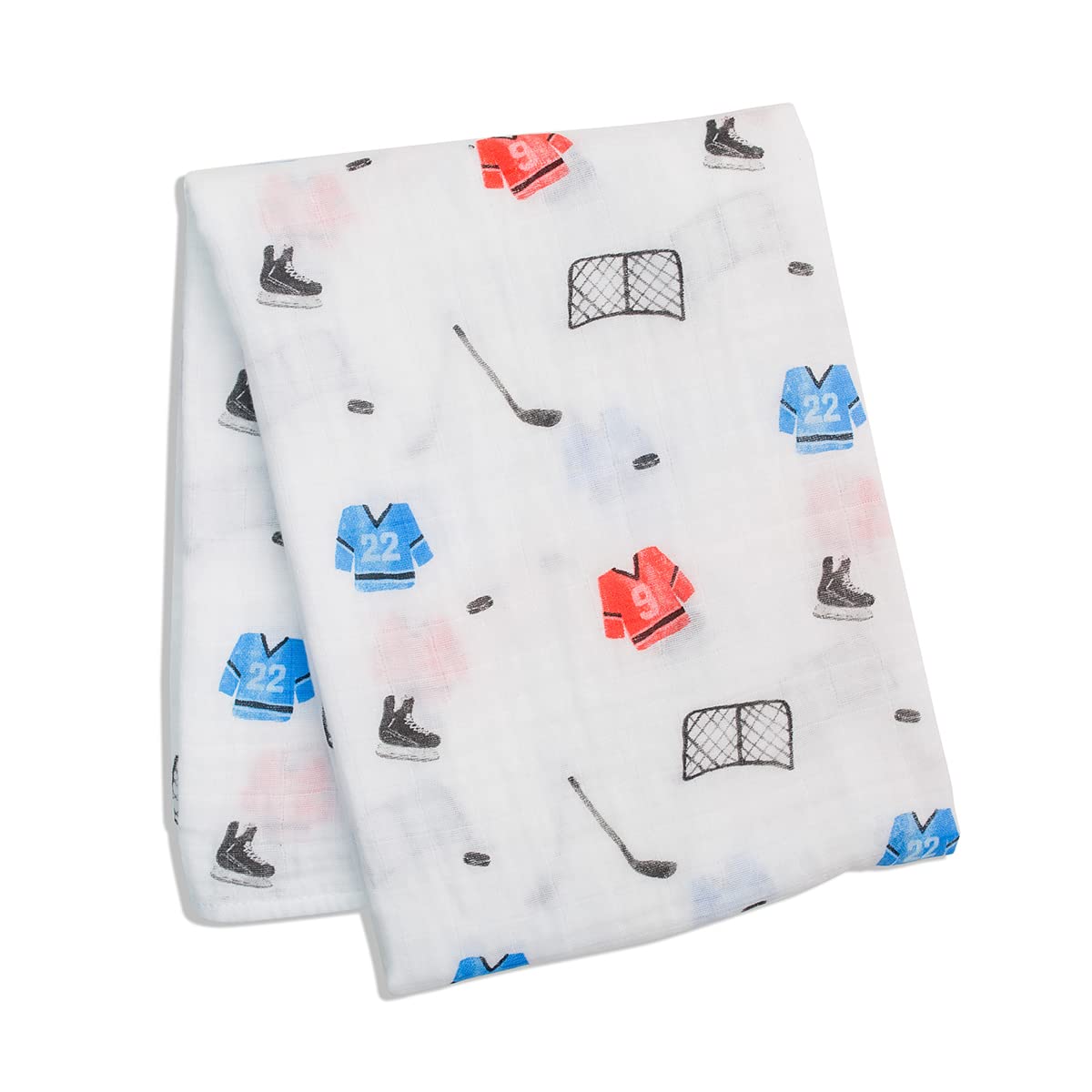 lulujo Baby Cotton Muslin Swaddle Blanket, 47 x 47, Hockey