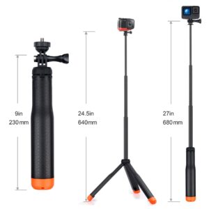 GEPULY Waterproof Selfie Stick Floating Hand Grip Tripod for GoPro Hero 12 11 10 9 8 7 6 5 4 3 2, Fusion, Max, Most Action Cameras Used as a Floating Tripod, Hand Grip, Selfie Stick, Tripod Stand