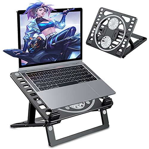 Laptop Cooling Pad, Portable 10-17 Inch Laptop Stand with 2 Rotate Led Fans, Elevator 6 Angle Adjustable Laptop Cooler with Phone, Tablet, Laptop Notebooks Stand Gifts for Men Boys, Black