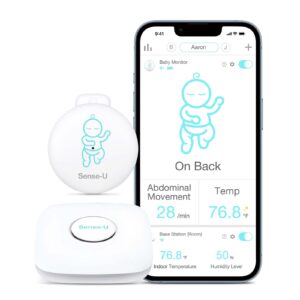 sense-u smart baby monitor 3 (long range & fsa/hsa approved) - tracks abdominal movement, rollover, sleeping position, temperature with real-time alerts from anywhere (green)