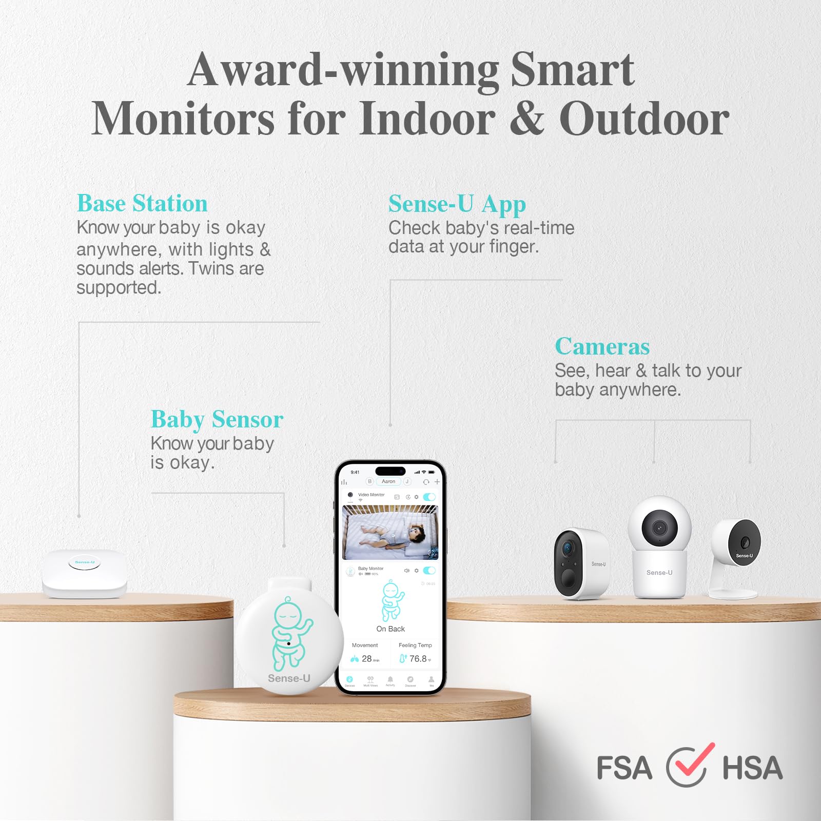 Sense-U Smart Baby Monitor 3 (Long Range & FSA/HSA Approved) - Tracks Abdominal Movement, Rollover, Sleeping Position, Temperature with Real-time Alerts from Anywhere (Green)