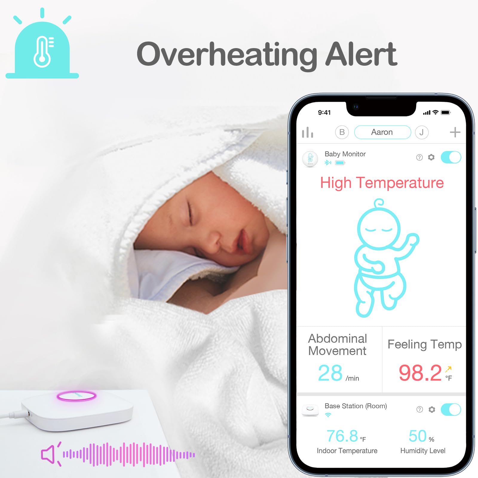 Sense-U Smart Baby Monitor 3 (Long Range & FSA/HSA Approved) - Tracks Abdominal Movement, Rollover, Sleeping Position, Temperature with Real-time Alerts from Anywhere (Green)