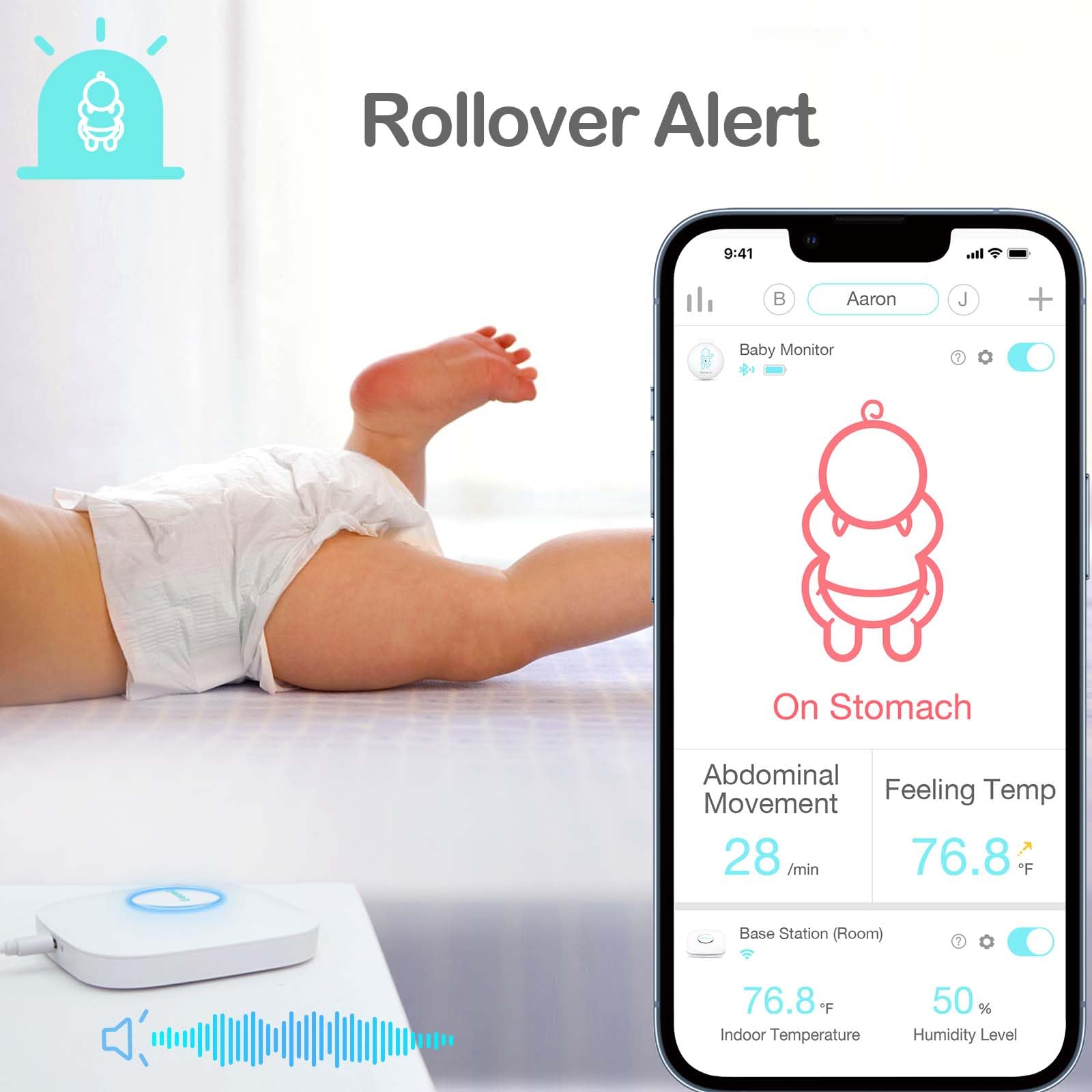 Sense-U Smart Baby Monitor 3 (Long Range & FSA/HSA Approved) - Tracks Abdominal Movement, Rollover, Sleeping Position, Temperature with Real-time Alerts from Anywhere (Green)