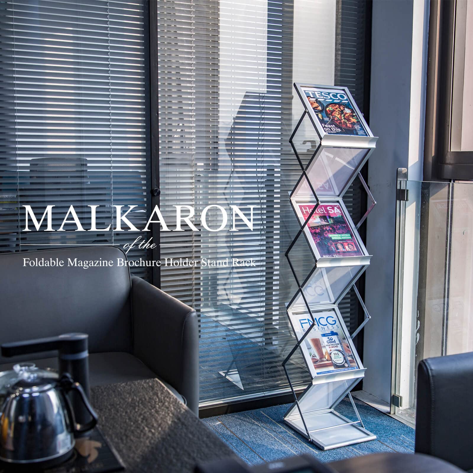 MALKARON Foldable Magazine Rack Brochure Display Stand Holder Catalog Literature Display Rack with Portable Oxford Carrying Bag for Office Trade Show Exhibitions Retail Store (6 Pockets Silver)