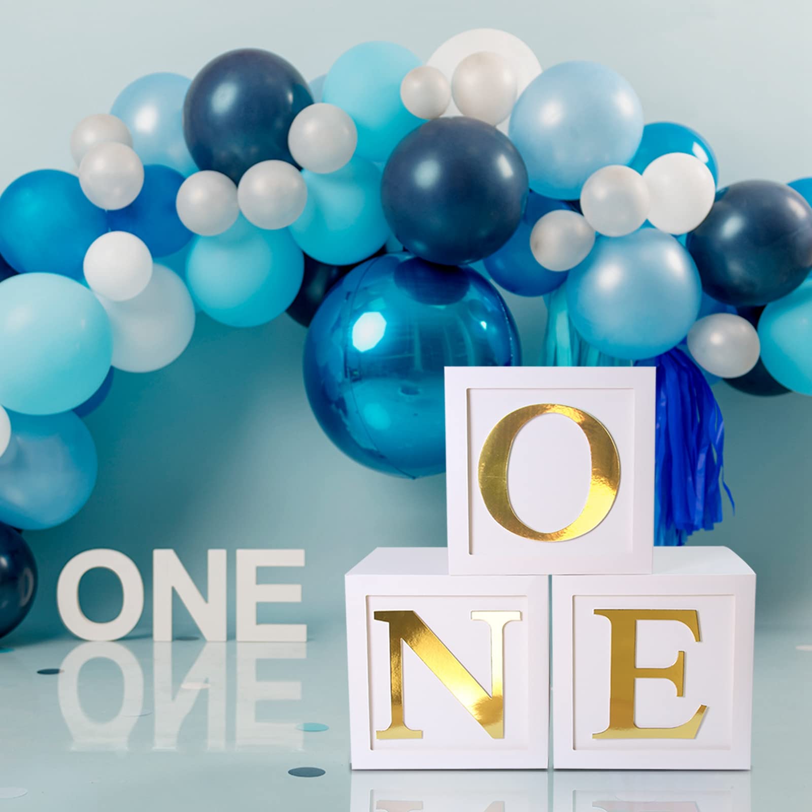 First Birthday Decorations for Girl Boy - 3pcs Stereoscopic Balloon Boxes with ONE Letters for Baby 1st Birthday Party Supplies, Baby Cube Blocks for ABC Photography Props Table Centerpiece