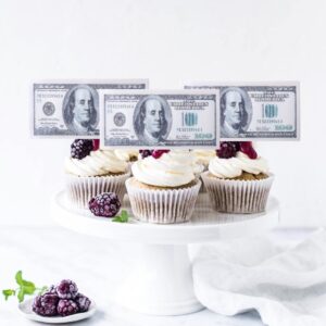 50 PCS Edible 100 Dollar Bill Image Cupcake Toppers Made of Wafer Paper Fake Money Cake Decoration for Baby Shower Birthday Anniversary Party Supplies Big Size Thin