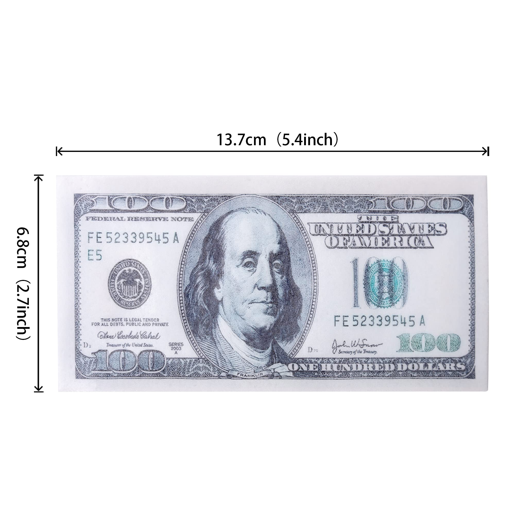 50 PCS Edible 100 Dollar Bill Image Cupcake Toppers Made of Wafer Paper Fake Money Cake Decoration for Baby Shower Birthday Anniversary Party Supplies Big Size Thin