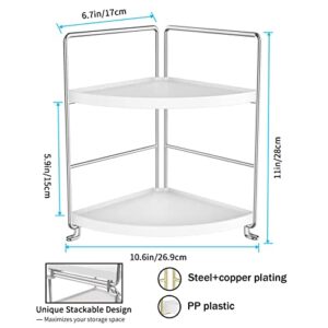 FSyueyun 2-Tier Corner Bathroom Countertop Organizer, Tiny Bedroom Dresser Storage Tray Makeup Skincare Perfume Organizer Vanity Shelf Kitchen Spice Rack (Silver)