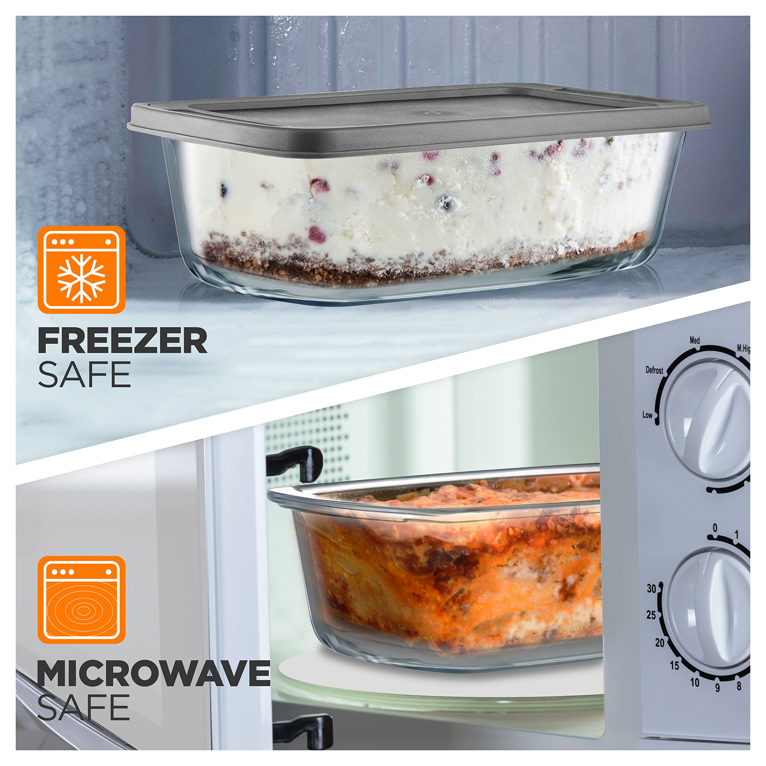 NutriChef 2-Piece Glass Loaf Pan Set, 1.9-QT Stackable Tempered Glass Bread Pans w/Airtight BPA-Free Lid - Dishwasher, Oven, Freezer, & Microwave Safe, 62oz Loaf Dish Set