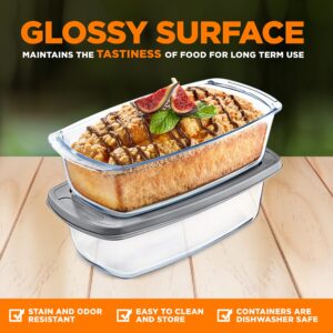 NutriChef 2-Piece Glass Loaf Pan Set, 1.9-QT Stackable Tempered Glass Bread Pans w/Airtight BPA-Free Lid - Dishwasher, Oven, Freezer, & Microwave Safe, 62oz Loaf Dish Set