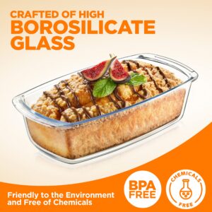 NutriChef 2-Piece Glass Loaf Pan Set, 1.9-QT Stackable Tempered Glass Bread Pans w/Airtight BPA-Free Lid - Dishwasher, Oven, Freezer, & Microwave Safe, 62oz Loaf Dish Set