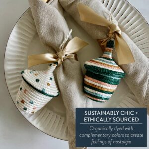 KAZI Small Mini Lidded Gift Basket Set, Artisan Made with Sisal, Eco-Friendly (Set of 2 Green Stripe)