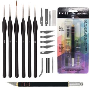 Testors Model Paint Enamel 10pc Paint Set, Testors Cement Plastic Model Glue Adhesive, Pixiss 6 Fine Detail Miniatures Paint Brushes, Pixiss Precision Crafting Knife with Extra Blades and Tips