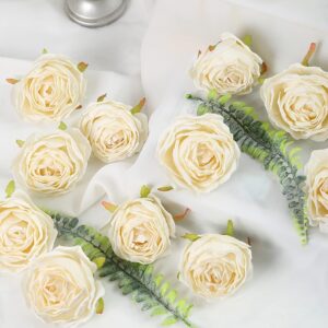 IPOPU White Roses Artificial Flowers Bulk 25pcs White Silk Rose Heads Bulk White Fake Roses Flowers for Decorations for Artificial Bouquet Wedding Silk Flowers for Home Decor Indoor (Off White)